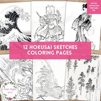 Hokusai Sketches 12 Coloring Pages, Japanese Artist Art History, AAPI ...