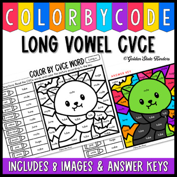 Halloween Color by Code CVCe Words Long Vowels Practice Worksheets ...