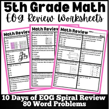 5th Grade Math Spiral Review EOG Test Prep Word Problem Practice ...