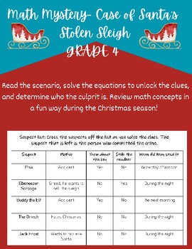 Christmas Math Mystery- The Case of Santa's Missing Sleigh ...