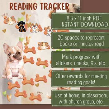 Reading Tracker Puppy Themed * Printable Dog Book Log * Reading Minute ...
