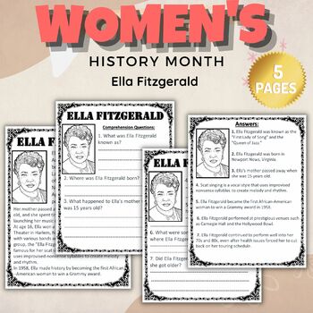 Printable Ella Fitzgerald Reading Comprehension Women's History Month ...
