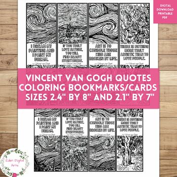 Vincent Van Gogh Quotes Coloring Bookmarks Sub Early Finisher Keepsake ...