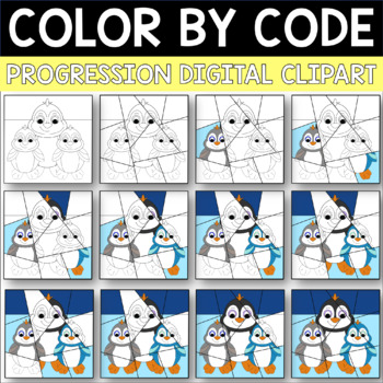 Penguins Color by Code Progression Digital Clip Art WINTER | TeachShare