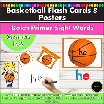 Basketball Dolch Primer Sight Word Flash Cards & Posters for Word Study ...