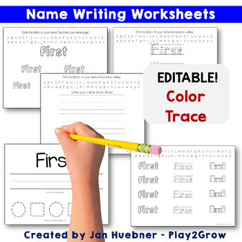 Name Writing Practice Worksheets EDITABLE Emergent Handwriting Plan ...