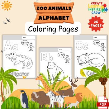 Zoo Animals Alphabet Coloring Pages A to Z | TeachShare