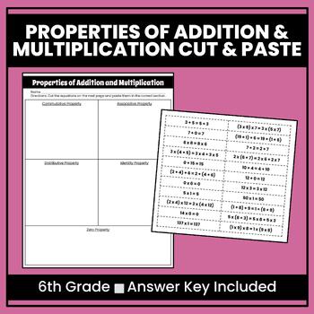 Properties of Addition and Multiplication CUT AND PASTE WORKSHEET ...