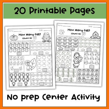 How Many? Fall Count and Color Numbers to 20 Worksheets, Center Morning ...
