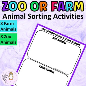 Zoo or Farm Animal Sorting Activity Cards and Category Cards Printable ...