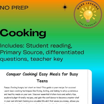 Cooking Easy Meals Teen Life Skills Reading Comprehension Worksheet ...