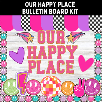 Retro Bulletin Board Kit & Smiley Door Decor Set: Groovy Varsity Letter ...