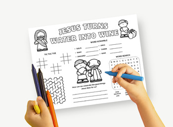 Jesus Turns Water Into Wine, Bible Story Activity Sheet, Sunday School ...