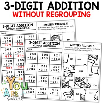 3 Digit Addition Without Regrouping Math Worksheets Mystery Picture ...