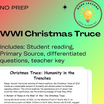 Christmas Truce: WWI World War I Guided Reading Comprehension Worksheet ...