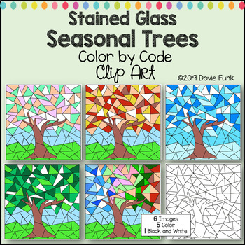 Seasonal Trees Stained Glass Color by Number or Code Clip Art Designs ...