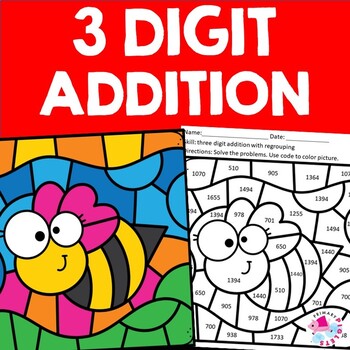 Spring 3 Digit Addition with Regrouping Color by Number Code Bugs ...