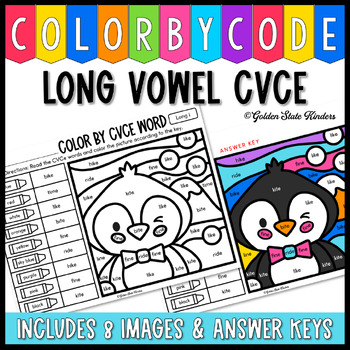 Winter Color by Code CVCe Words Long Vowels Practice Worksheets ...