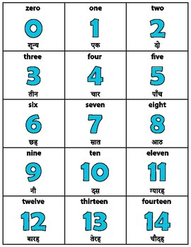 Numbers in English/Hindi Flash Cards, School Vocabulary Word walls ...