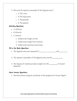 Ancient Egypt Military Guided Reading Comprehension Worksheet | TeachShare