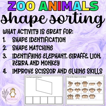 Zoo animal 2d Shape Sorting Cut and Paste Activity Preschool | TeachShare