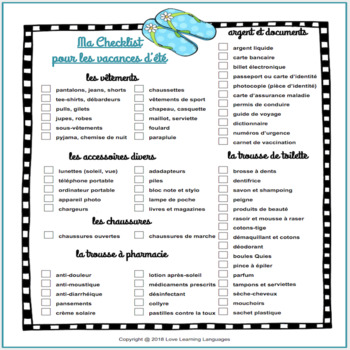 Checklist pour les vacances d'été - French summer vacation checklist ...