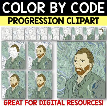Van Gogh SELF PORTRAIT Color by Code Progression Digital Clip Art ...