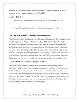 Deep Dive into the Afghanistan War Overview Reading Comprehension ...