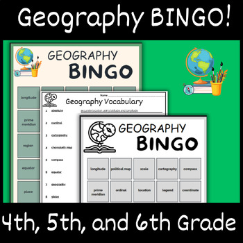 Geography & Maps BINGO Game Vocabulary Review & Practice Social Studies ...