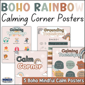 Calm Down Corner Posters-Boho Rainbow Feelings Chart-Grounding ...