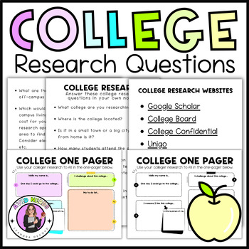 AVID College Research Questions and One Pager for Project or Sub Plans ...