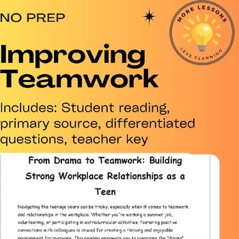 Improving Workplace Teamwork: Teen Work Advice Reading Comprehension ...