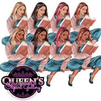 Adult Clipart, Bookworm Clipart, Book Reader Clipart, Reading Girl ...