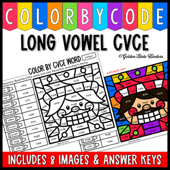 Christmas Color by Code CVCe Words Long Vowels Practice Worksheets ...