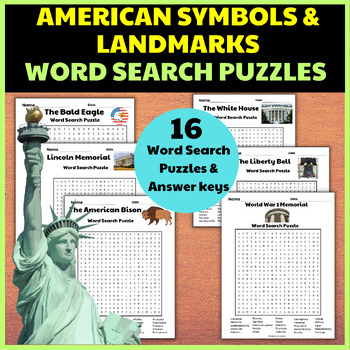 American Symbols Word Search Puzzles, Landmarks and Answer Keys ...