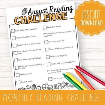 August Reading Challenge Monthly Checklist * End of Year / Summer Book ...