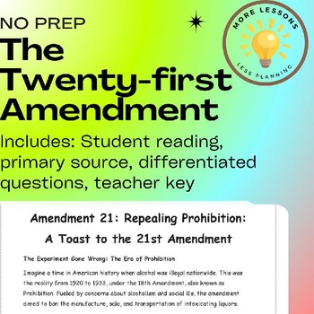 21st Amendment Repealing Prohibition Reading Comprehension Worksheet ...