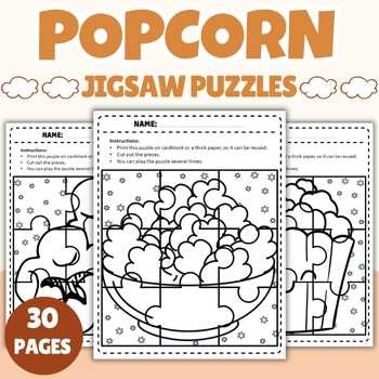 Printable Popcorn Day Jigsaw Coloring Puzzles - Fun January Games ...