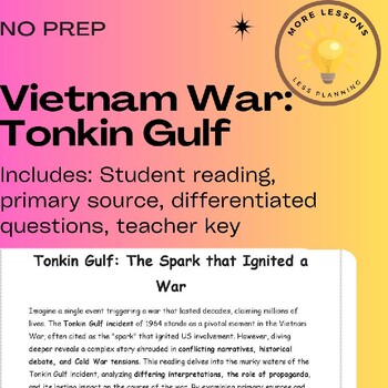 Tonkin Gulf: Vietnam War Cold War Reading Comprehension Worksheet ...