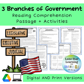 3 Branches of Government Reading Comprehension Passage and Activities ...