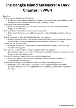 Australian History - WW2 Bangka Island Massacre comprehension worksheet ...
