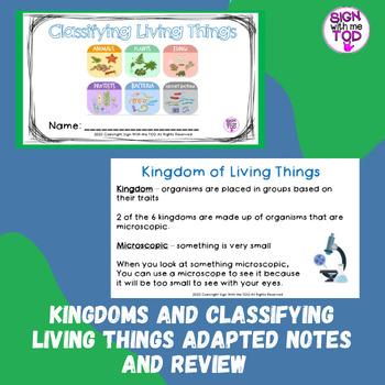 Kingdoms and Classifying Living Things Adapted Notes and Review ...