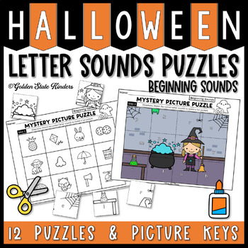 Halloween Alphabet Beginning Sounds Worksheets Cut and Paste Puzzles ...