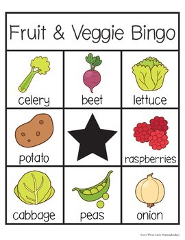 Fruit and Vegetable Bingo Jr with 30 Unique Cards for Young Learners ...