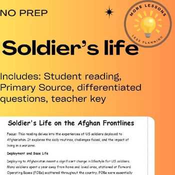 Soldier's Life Front Lines Afghanistan War Reading Comprehension ...