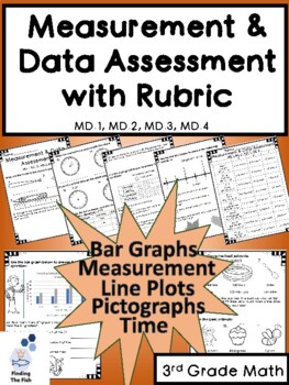 3rd Grade MD Assessment with Rubric: Graphs, Time, Measurement, Volume ...