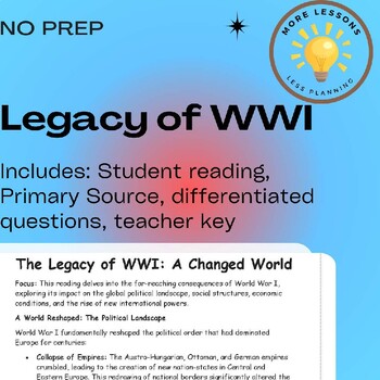 WWI Legacy: a Changed World World War I Reading Comprehension Worksheet ...