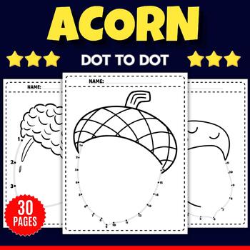 Printable Autumn Acorn Dot to Dot Coloring Pages - Fun Fall November ...