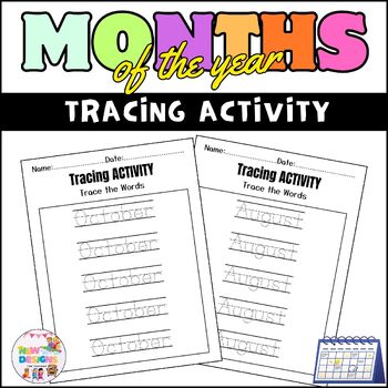 12 Months of The Year Tracing Words Activity / Back To School Activity ...
