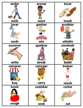 English-Portuguese Action Verbs ESL Vocabulary Flashcards for Beginners ...